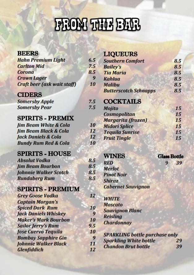 Menu at The Mustering Yard Bar and Grill, Jimboomba