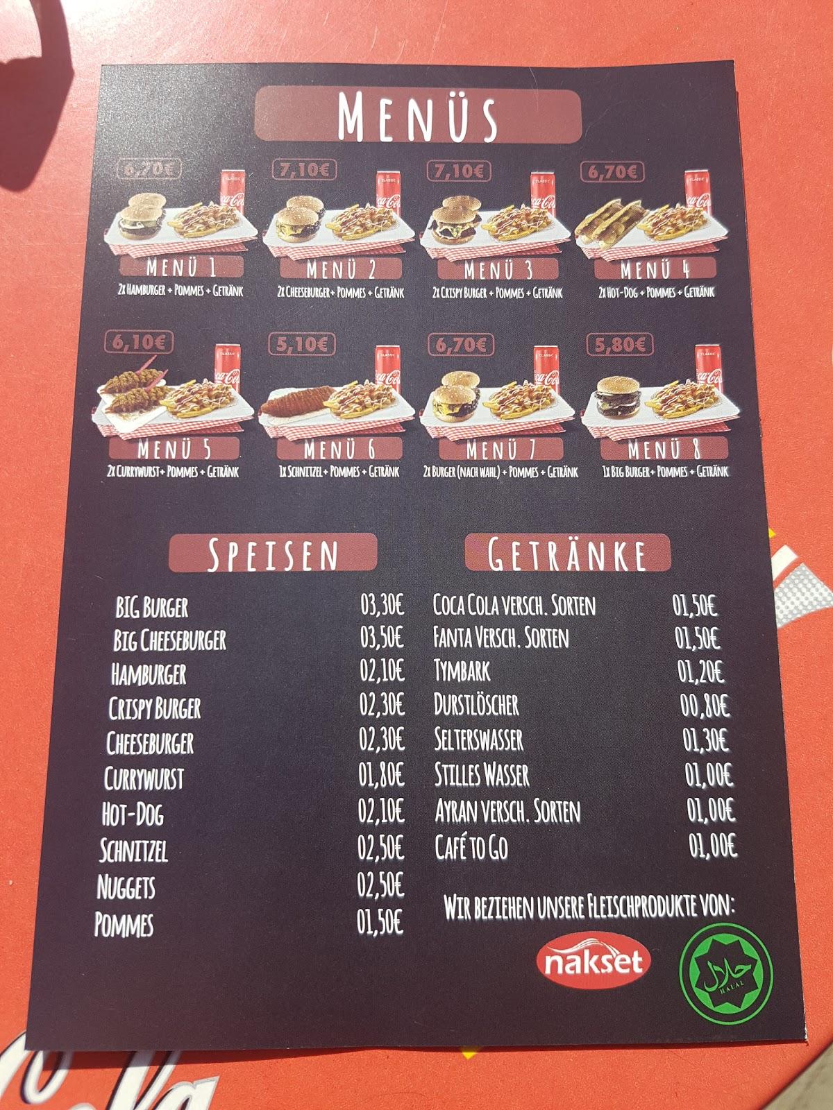 Menu at Big Burger restaurant, Berlin