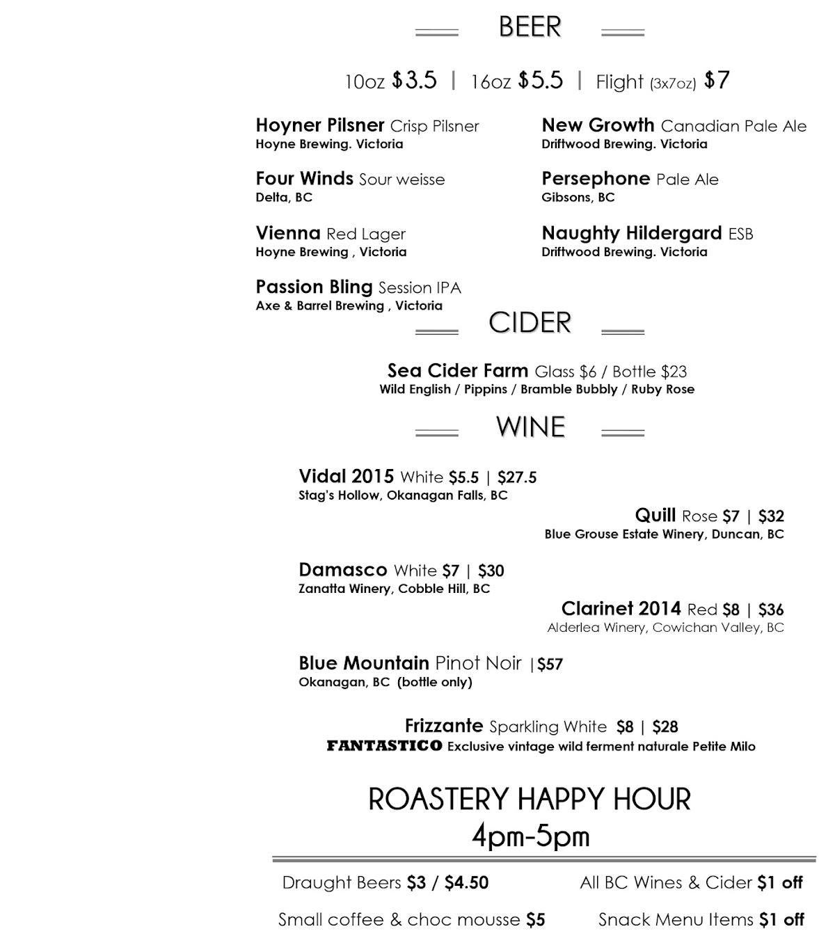 Menu at Caffe Fantastico cafe, Victoria, 965 Kings Rd