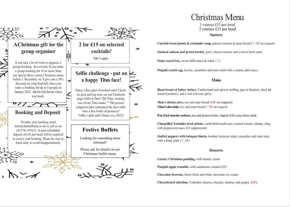 Menu at Don't Tell Titus pub & bar, Bradford