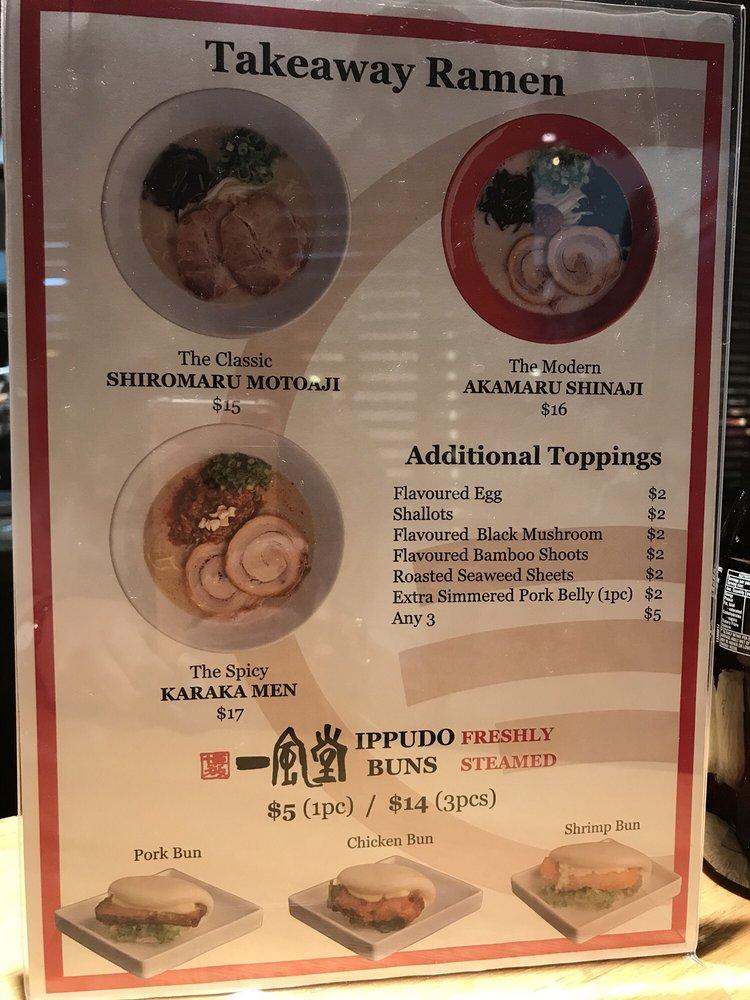 Carta del restaurante Ippudo Hordern Arcade in World Square, Sydney