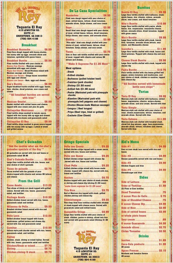Menu at La Cocina Del REY restaurant, Grovetown