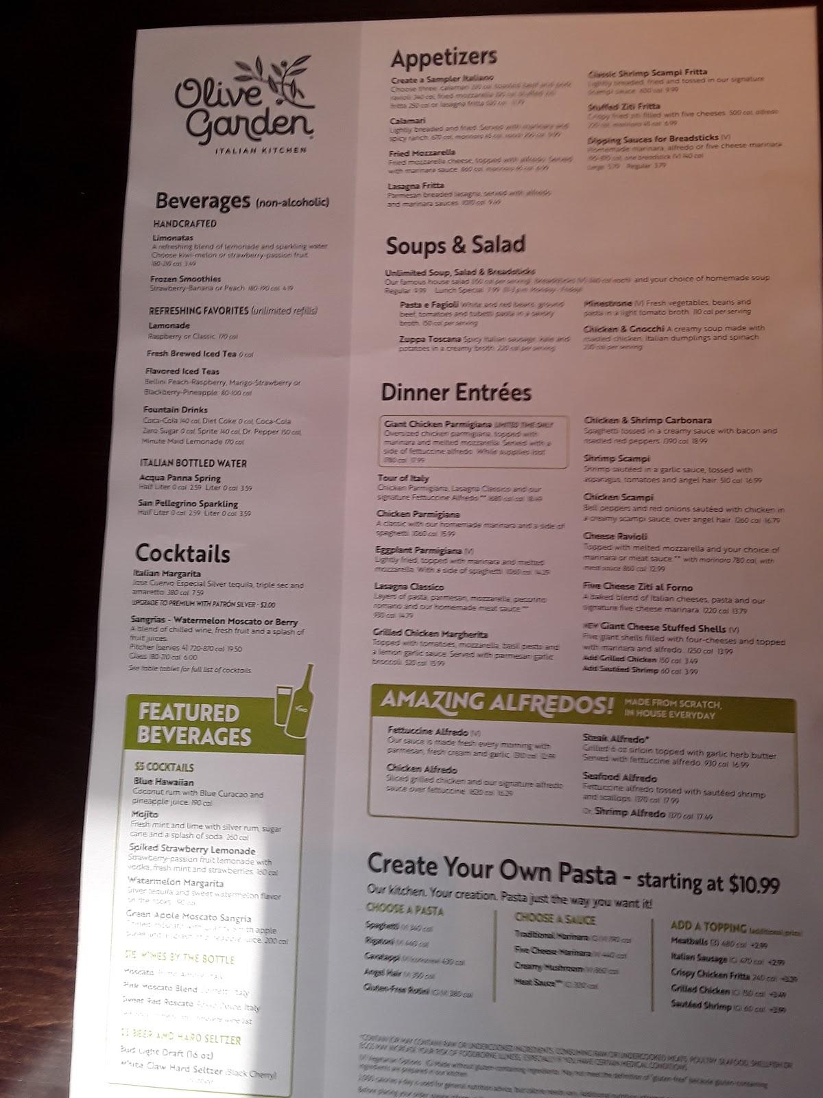 Menu at Olive Garden Italian Restaurant, Catoosa