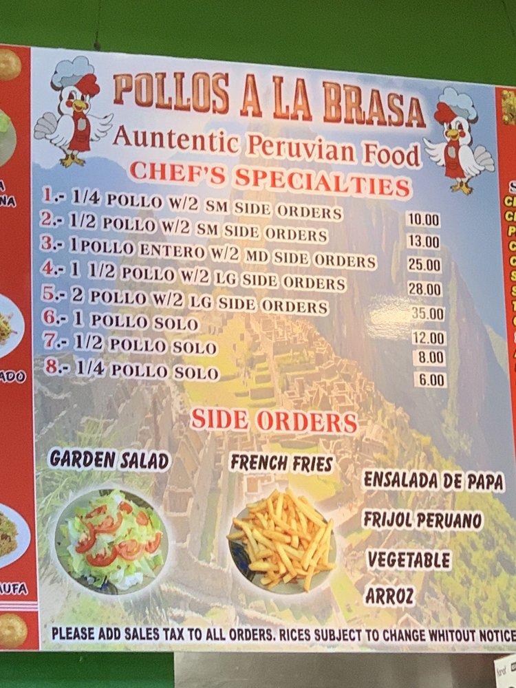Menu at Pollos A La Brasa restaurant, Downey