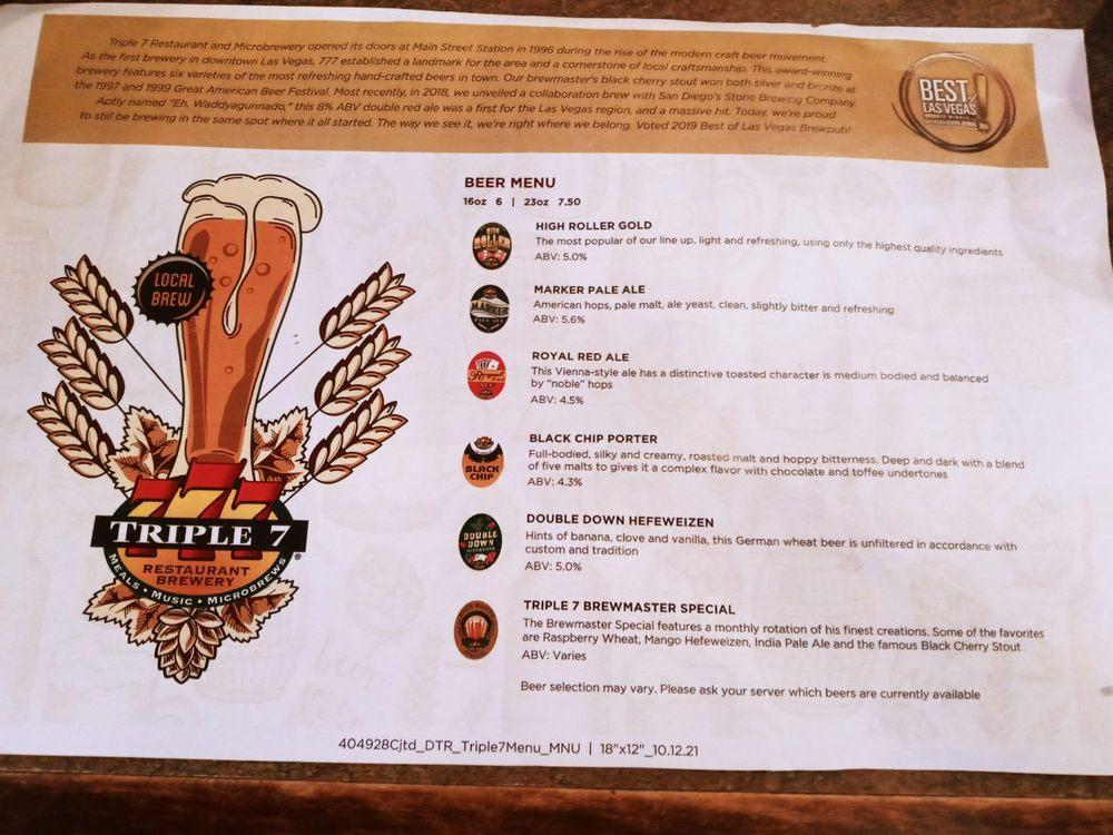 Menu at Triple 7 Restaurant and Microbrewery, Las Vegas