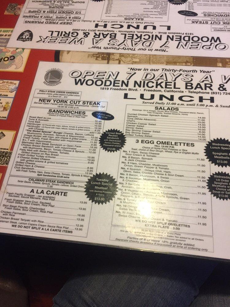 Menu at Wooden Nickel Bar & Grill, Freedom
