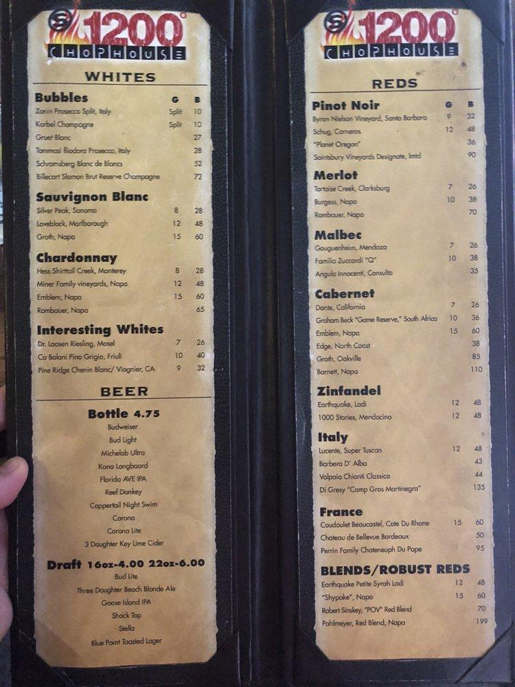 Menu at 1200 Chophouse steakhouse, Saint Pete Beach