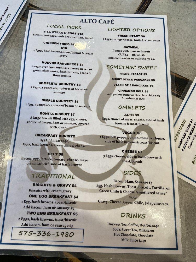Menu at Alto Cafe, Alto, 810 NM-48