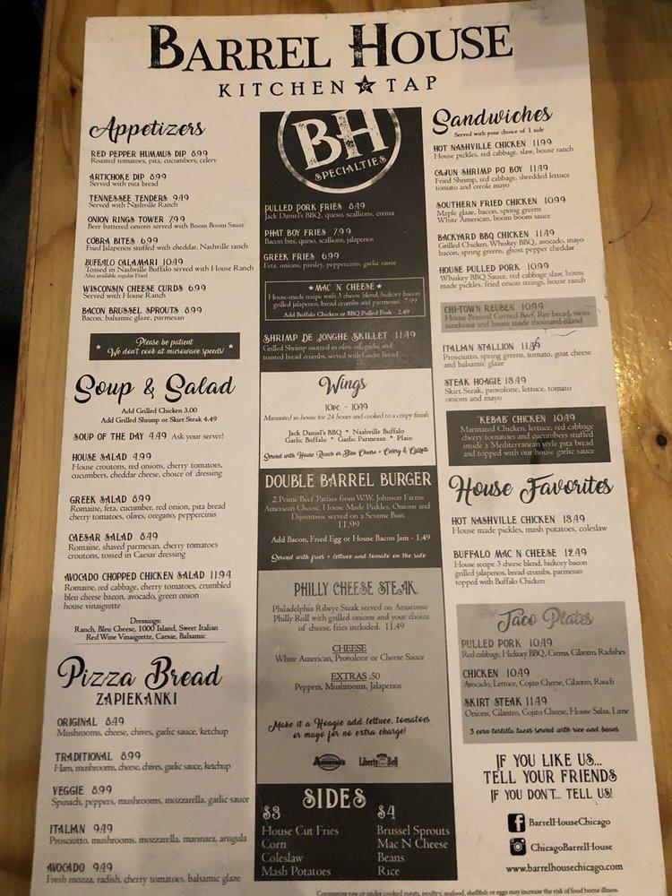 Menu at Barrel House Kitchen & Tap, Harwood Heights
