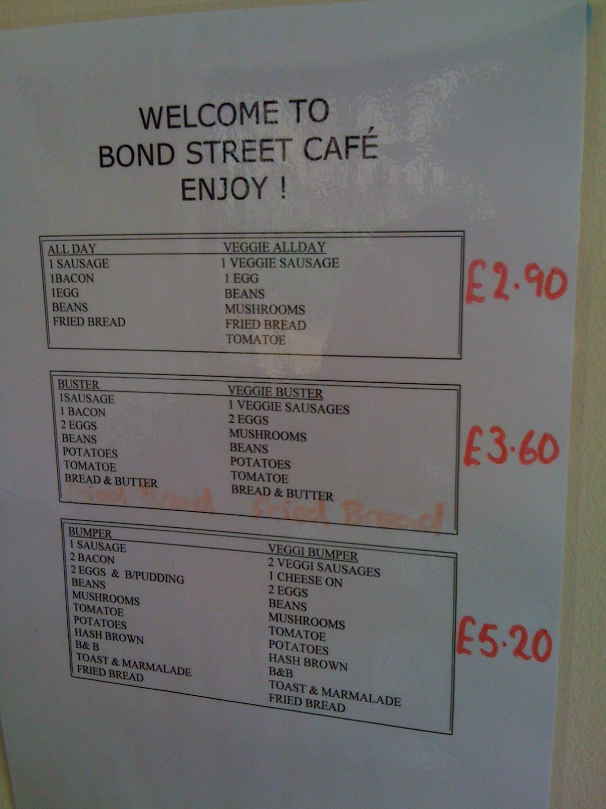 Menu at Bond Street Cafe, Norwich, 47 Bond St