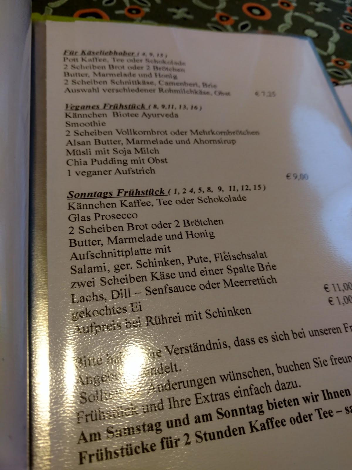 Menu at Cafe Cannelle, Bodenwerder