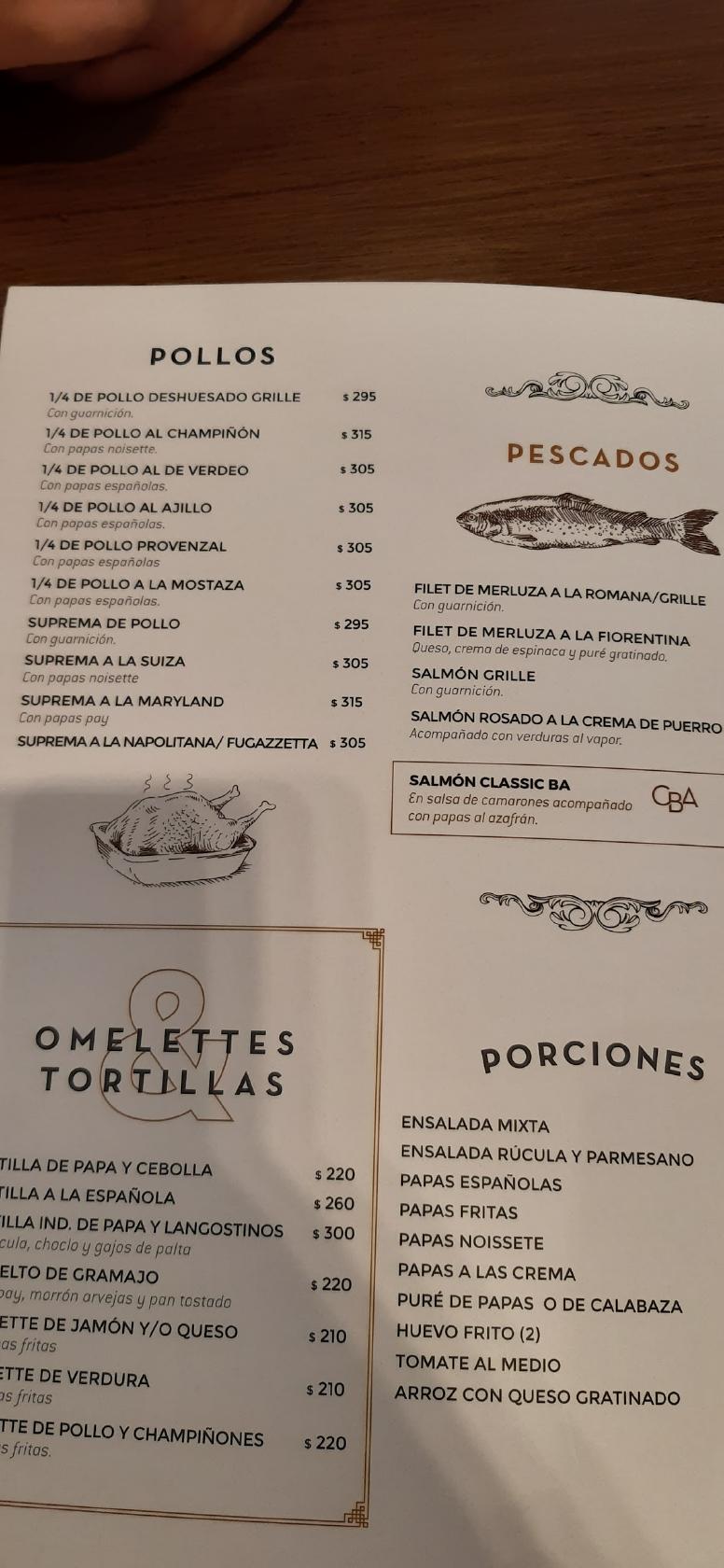 Menu at Classic BA restaurant, Buenos Aires