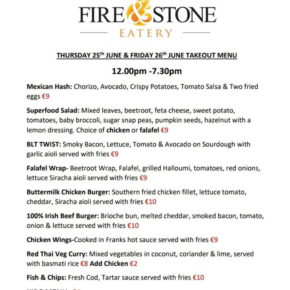 Menu at Fire & Stone Eatery cafe, Dublin