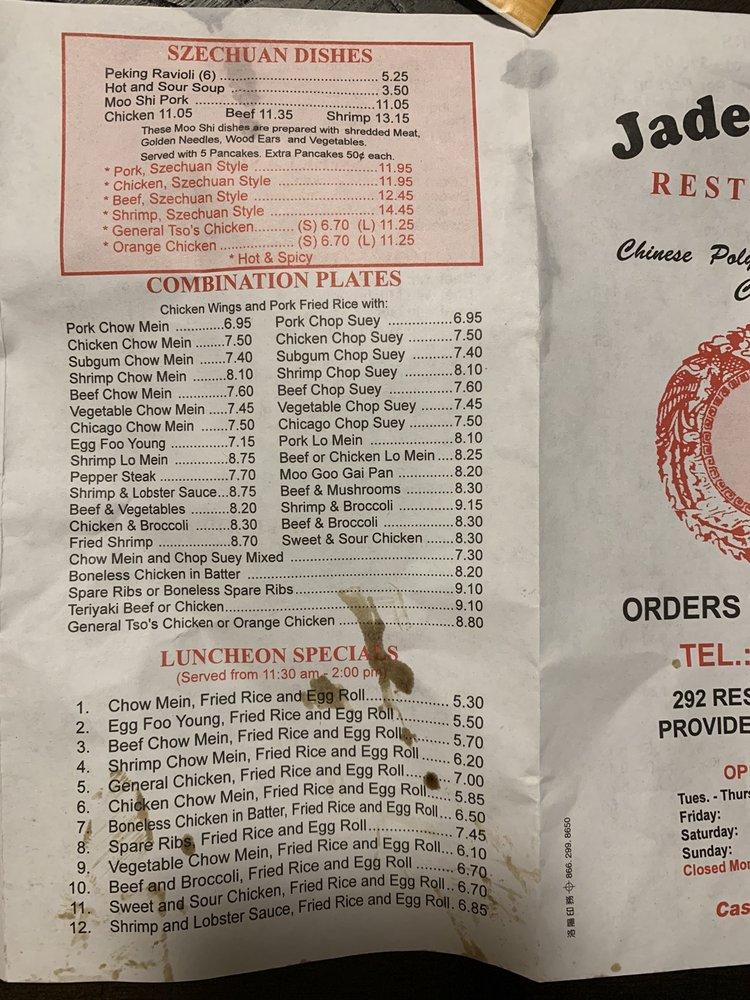 Menu at Jade Island Restaurant, Providence