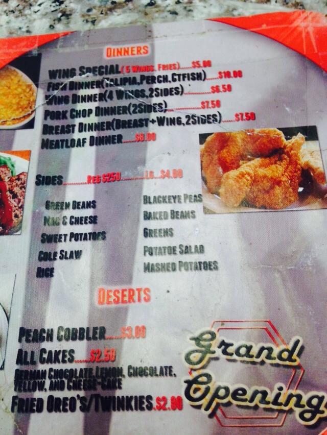 Menu at Marsha’s Soul Food Cafe, Cleveland