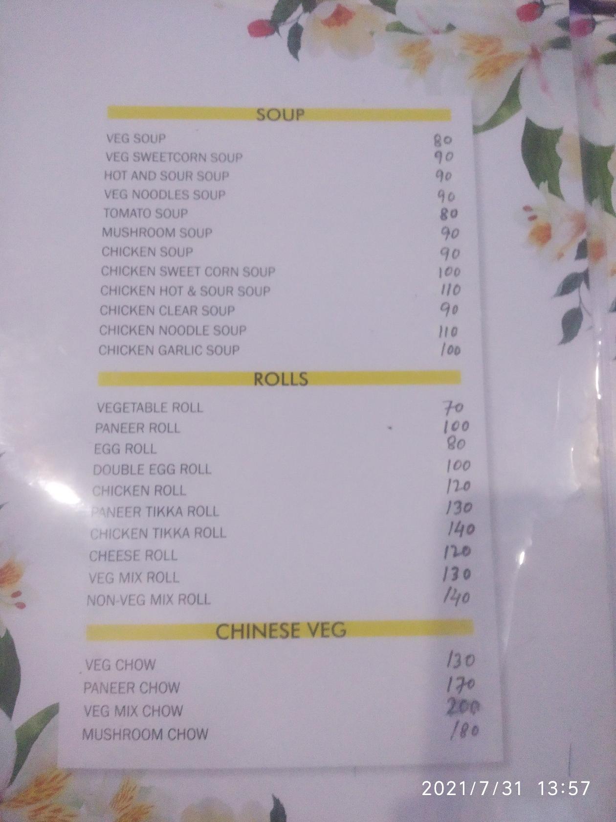 Menu at Moments Resort, Ranchi