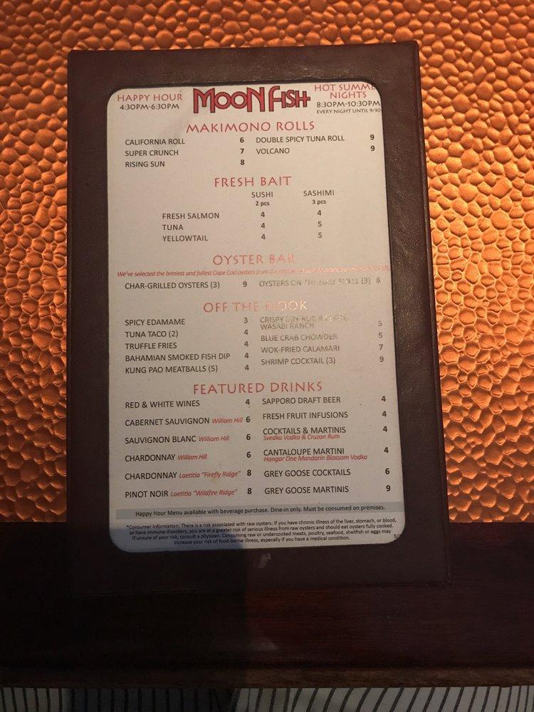 Menu at MoonFish restaurant, Orlando