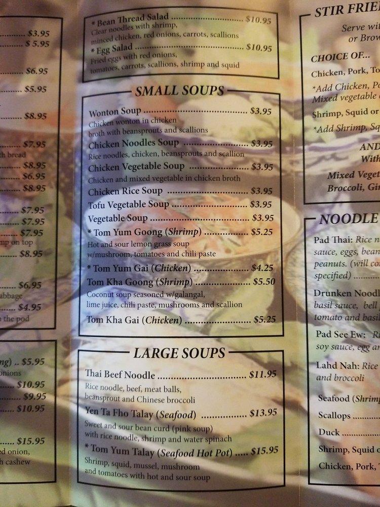 Menu at New Thai Cuisine restaurant, Wellington