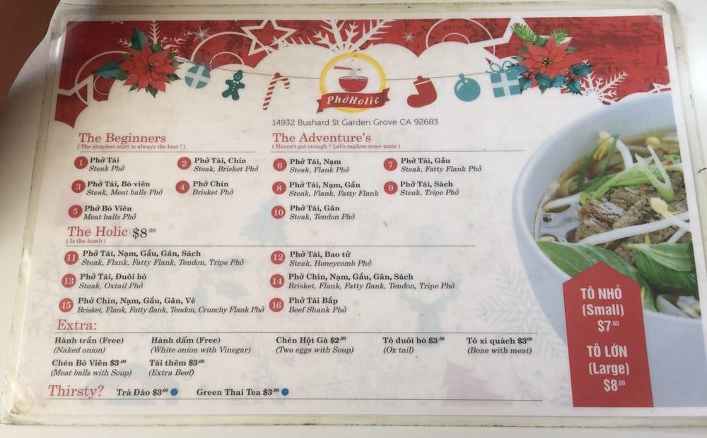 Menu at Phởholic restaurant, Westminster, Bushard St