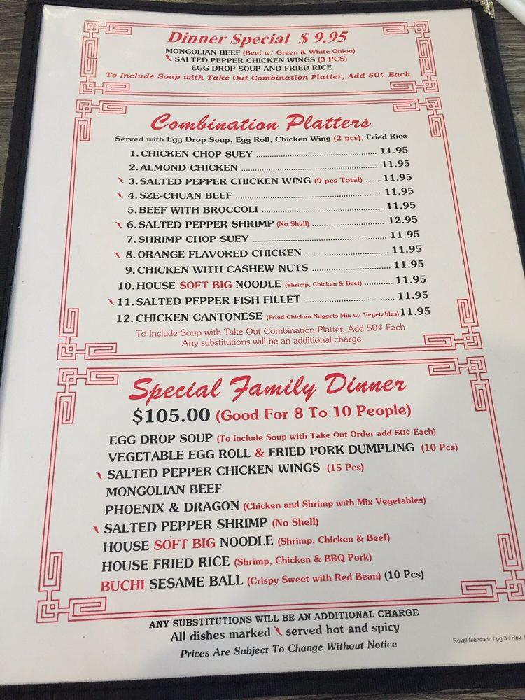 Menu at Royal Mandarin restaurant, National City