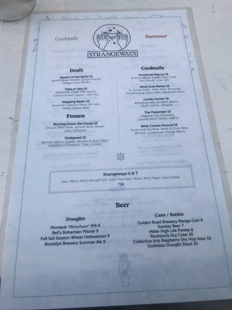 Menu at Strangeways Brooklyn pub & bar, New York City, 302 Metropolitan Ave