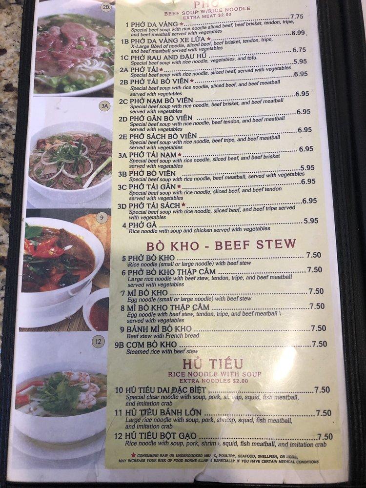 Menu at Da Vàng Restaurant, Phoenix