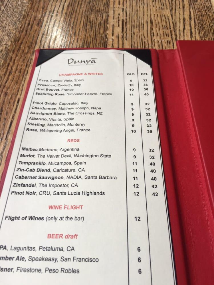 Menu at Dunyā Mediterranean Bistro & Wine Bar, San Francisco