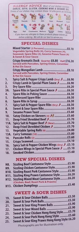 Menu at Jade River fast food, Dunstable