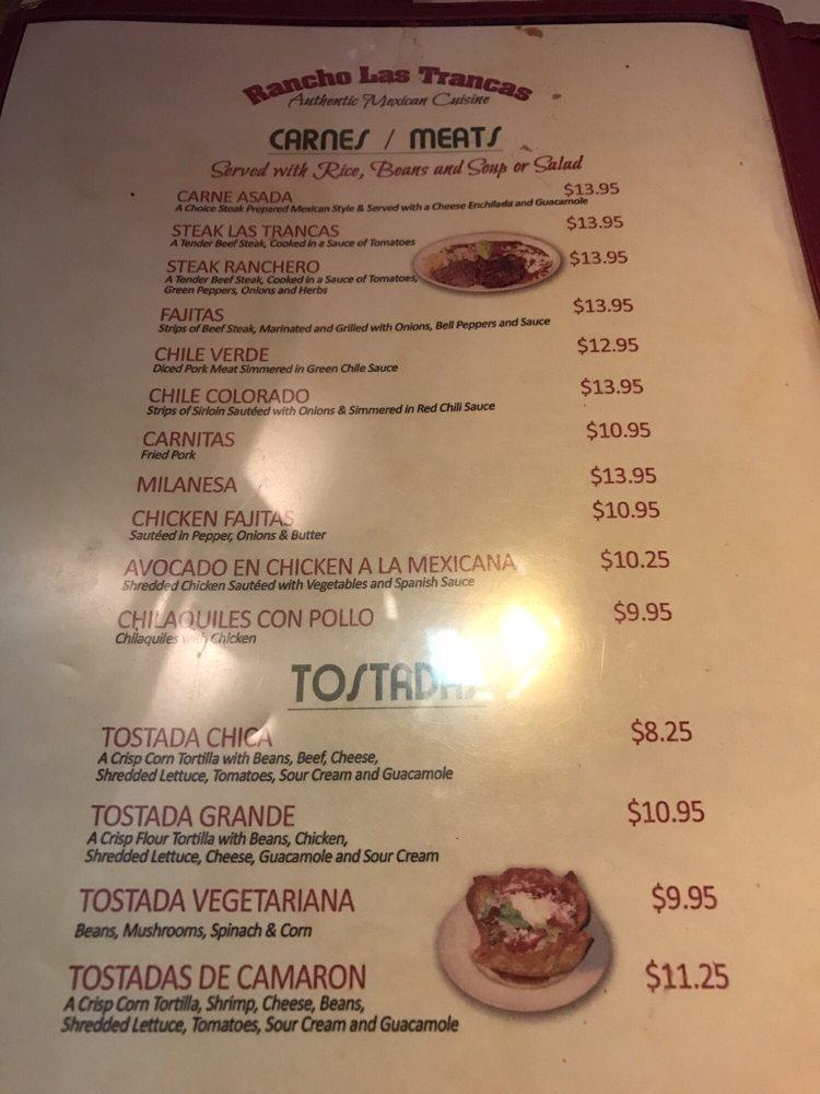 Menu at Rancho Las Trancas restaurant, South San Francisco
