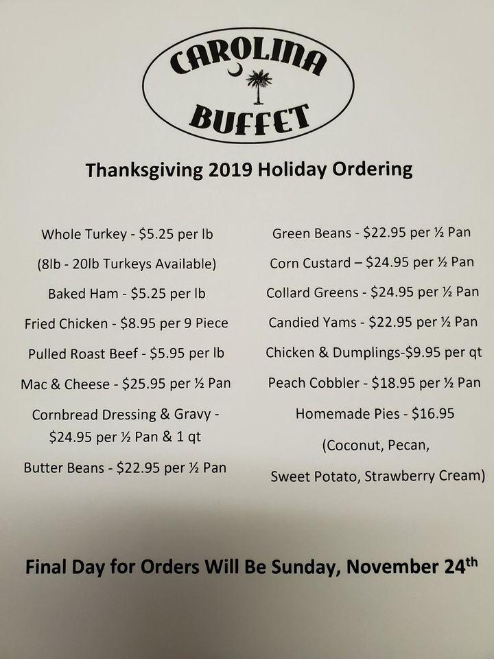 Menu at Carolina Buffet restaurant, West Columbia