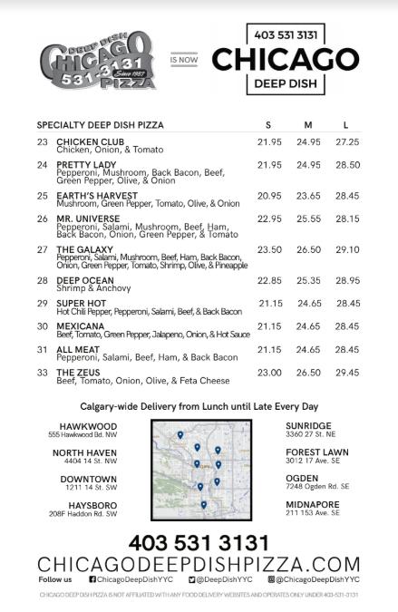 Menu at Chicago Deep Dish Pizza - Calgary's Original pizzeria, Calgary ...