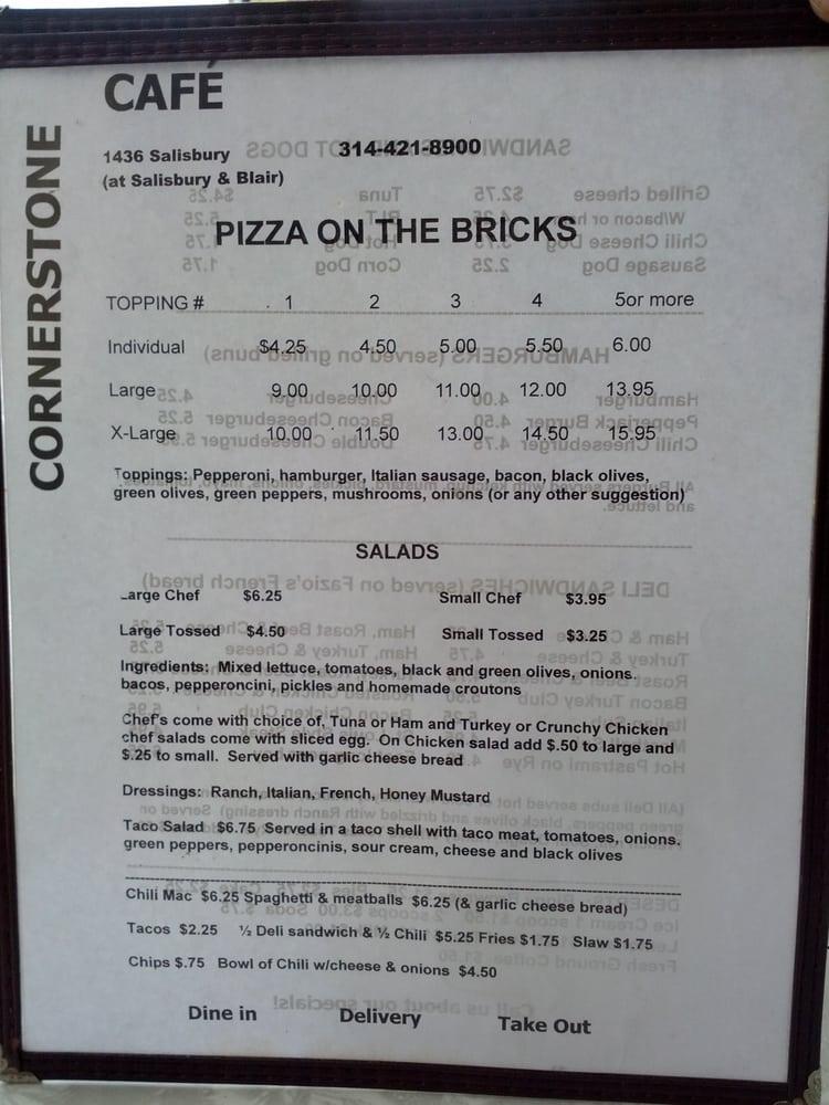 Menu at Cornerstone Cafe, St. Louis, Salisbury St