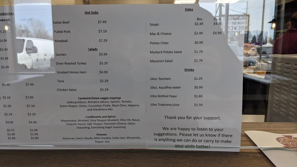 Menu at Duneland Station Deli restaurant, Chesterton