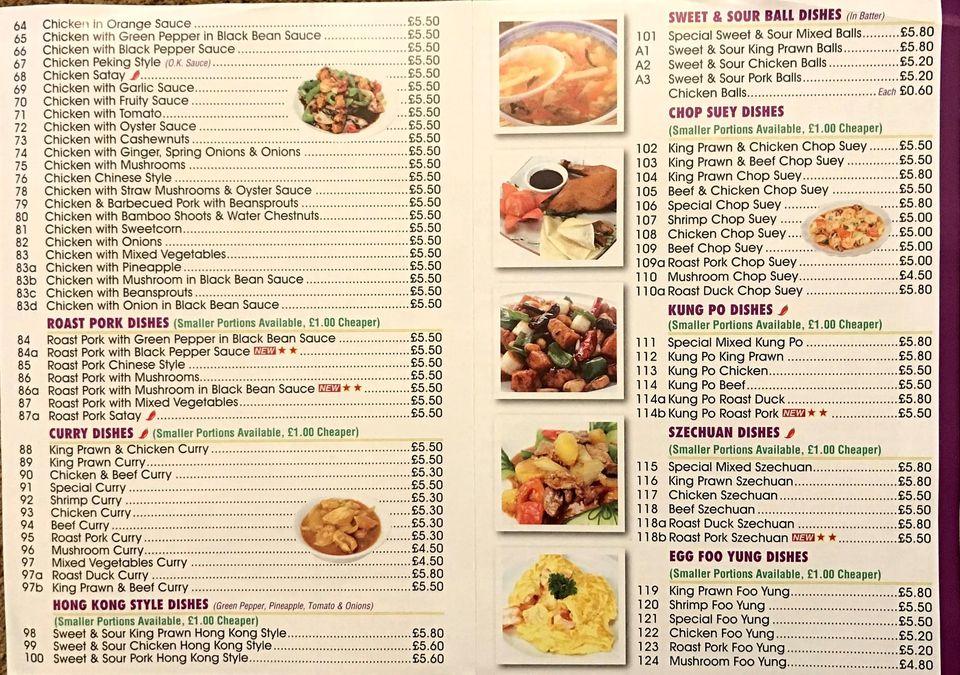 Menu at Golden City fast food, Grimsby