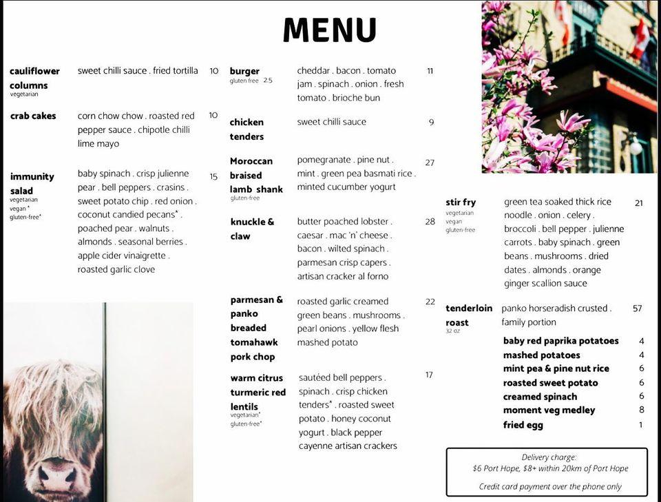 Menu at Hotel Carlyle & Restaurant, Port Hope