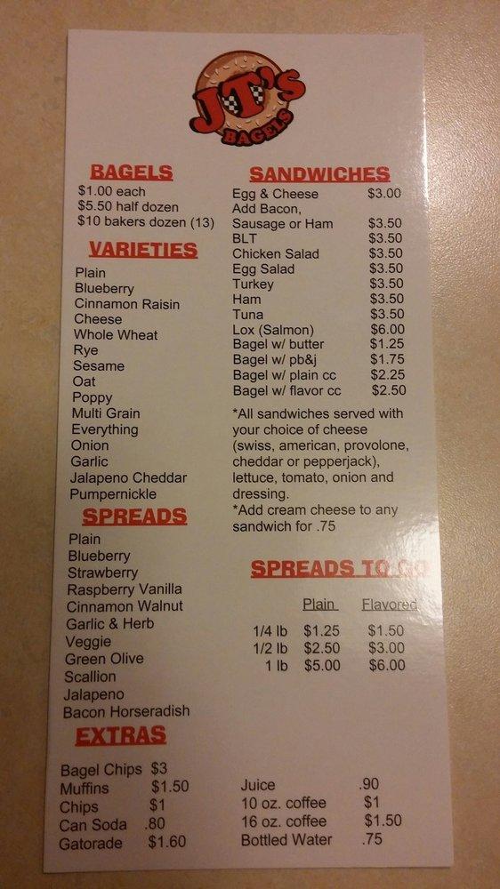 Menu at JT's Bagels, Conneaut