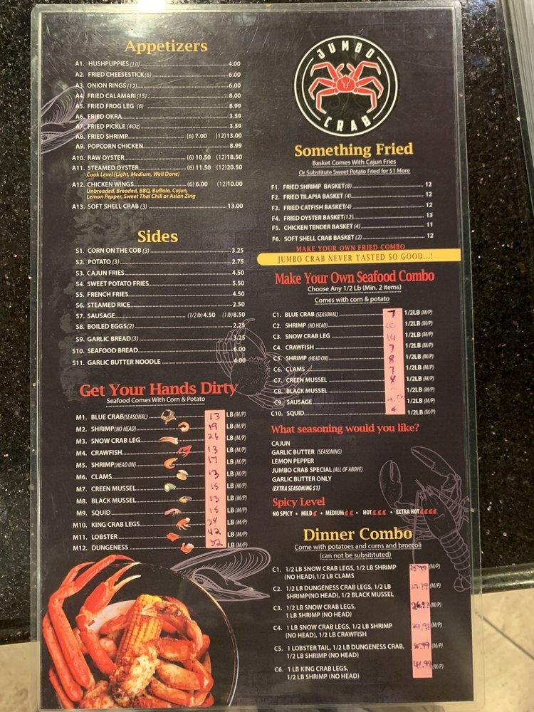 Menu at Jumbo Crab To Go pub & bar, Bolingbrook