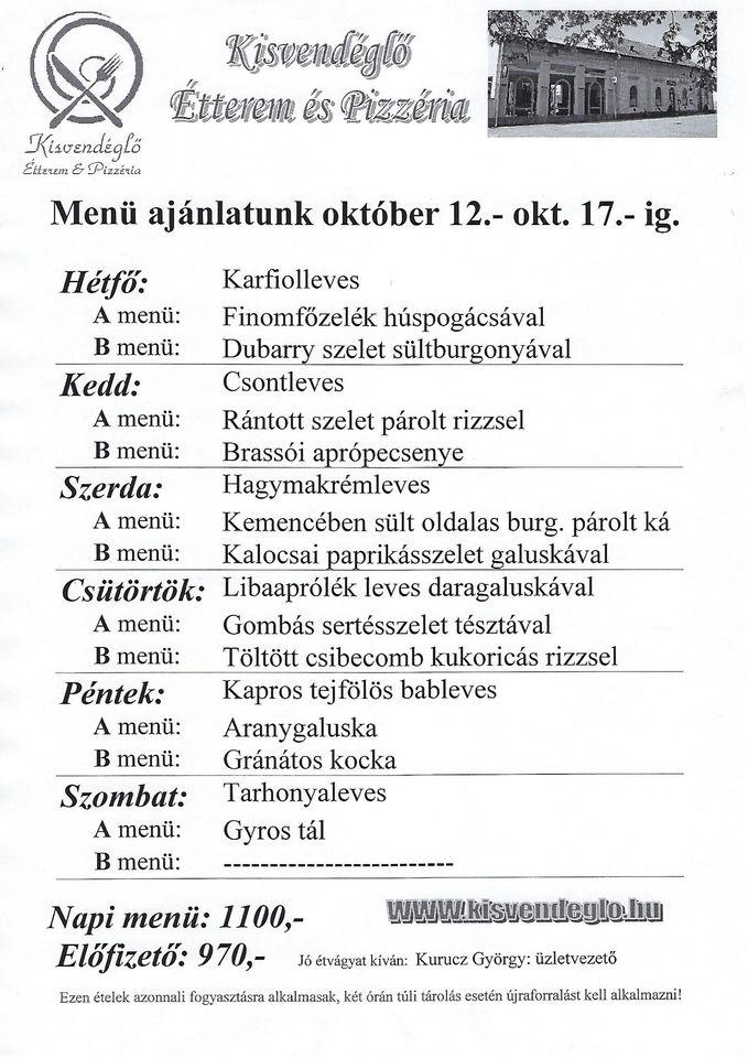 Menu at Kisvendéglő Étterem & Pizzéria restaurant, Harta