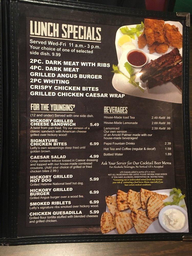Menu at Lefty's Barbecue, Waldorf