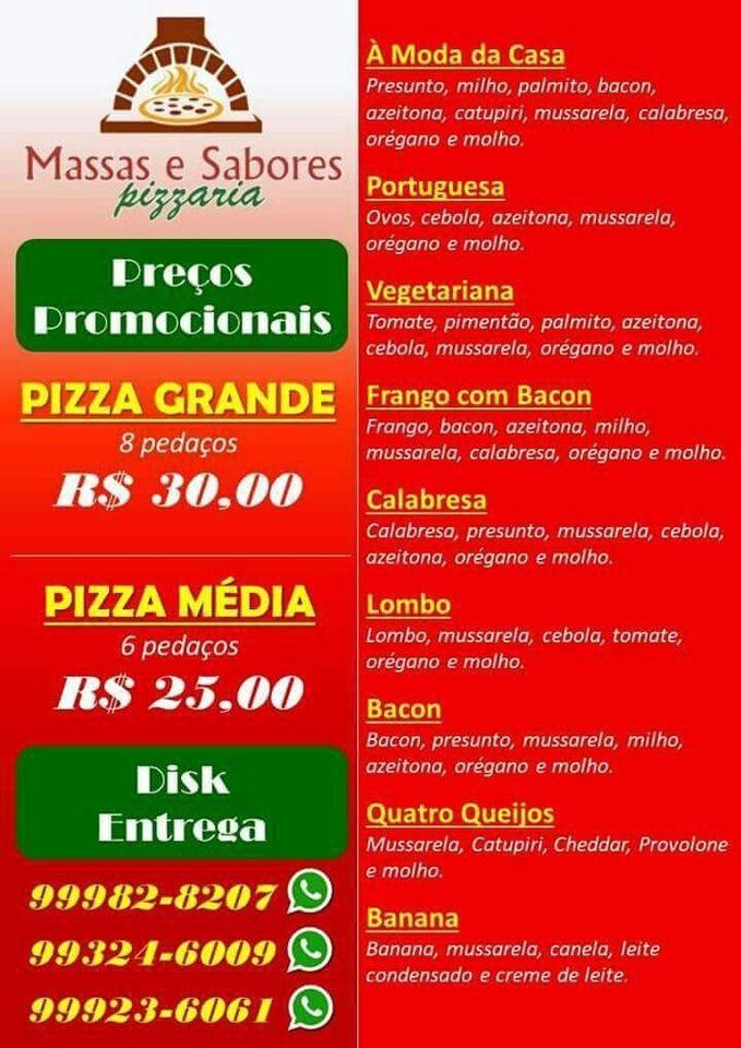 Menu at Massas e Sabores restaurant, Rio Verde