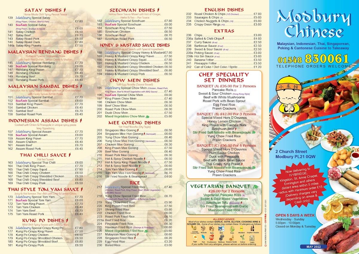 Menu at Modbury Chinese Takeaway fast food, Ivybridge