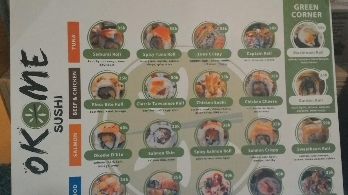 Menu at Okome Sushi restaurant, Surabaya