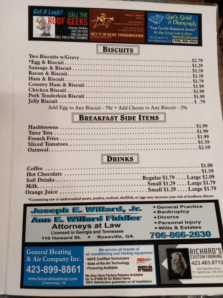 Menu at Old South Restaurant, Rossville