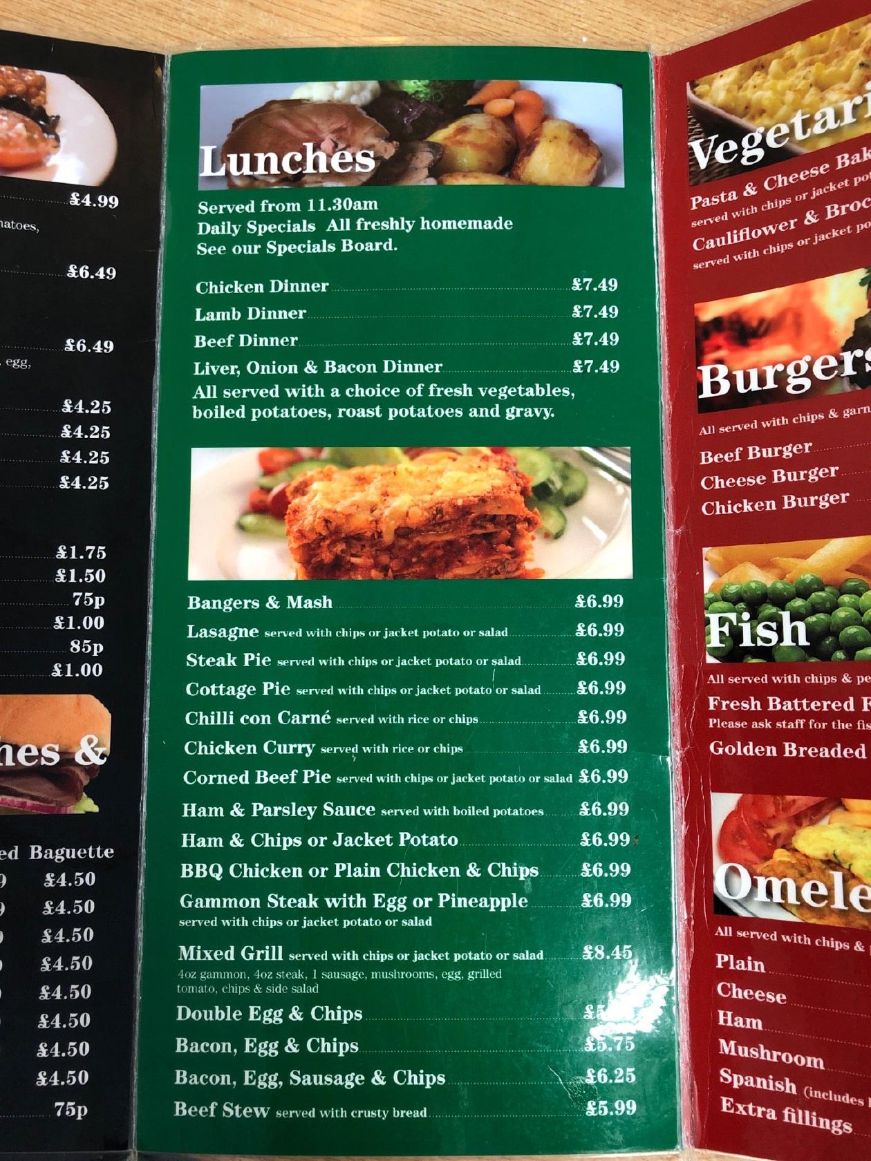 Menu at Sam's Cafe & Takeaway, Swansea