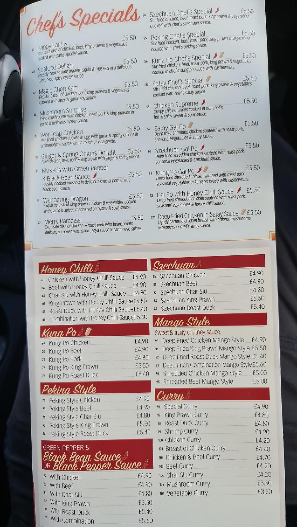 Menu at Shanghai Chinese Takeaway restaurant, Largs