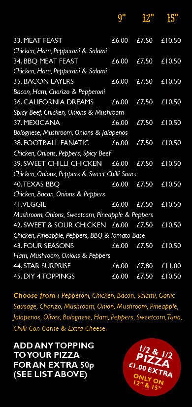 Menu at Star Takeaway fast food, Egremont