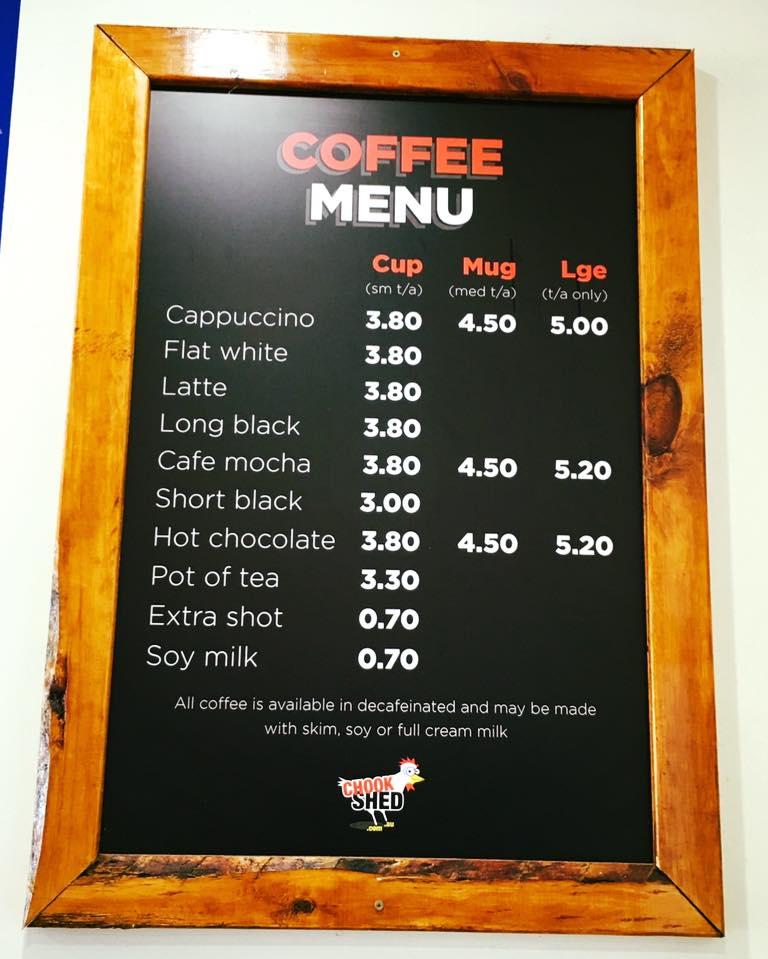 Menu at The Chook Shed fast food, Stuart Park