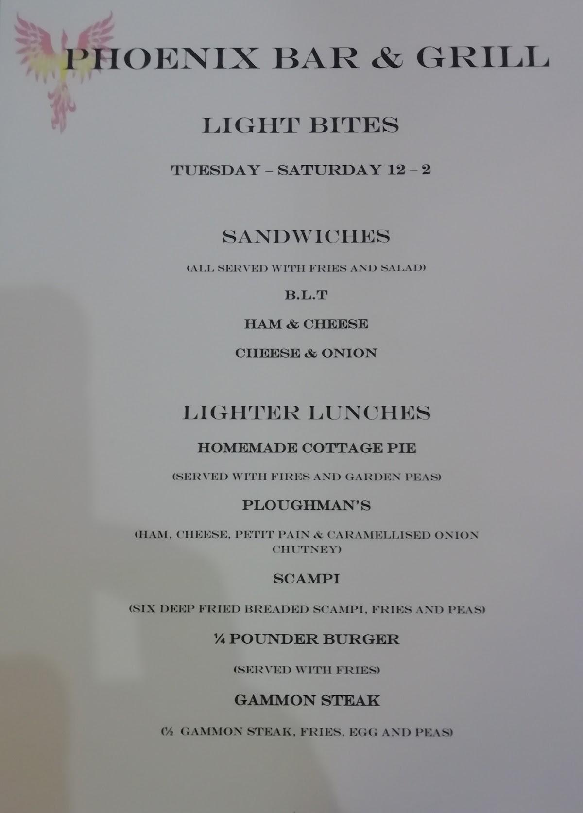 Menu at The Phoenix Bar and Grill, Wallasey