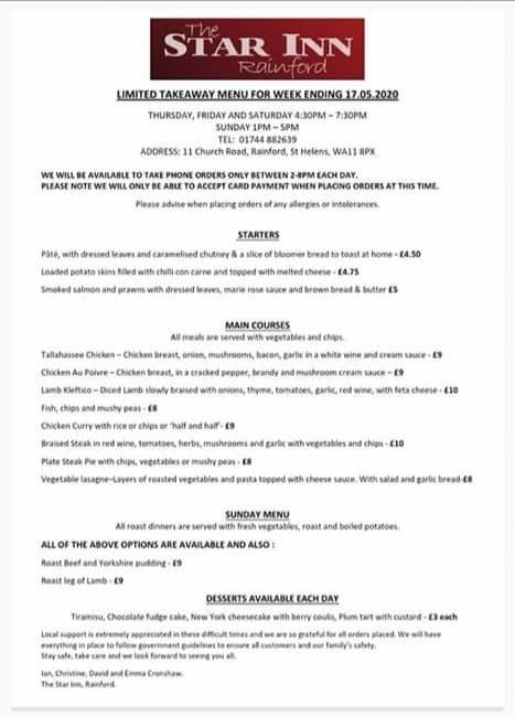 Menu at The Star Inn pub & bar, St Helens, 11 Church Rd