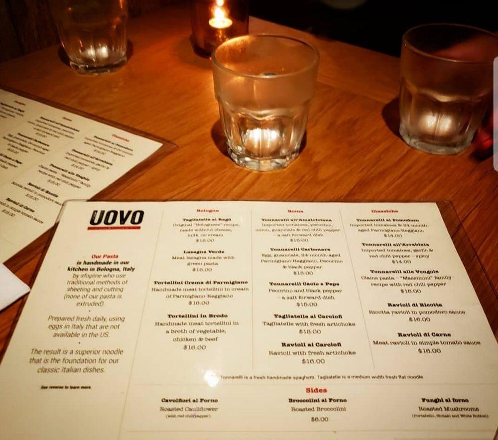 Menu at UOVO Santa Monica restaurant, Santa Monica